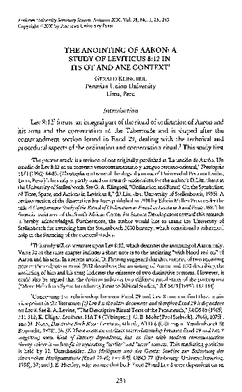 (PDF) The Anointing of Aaron: A Study of Leviticus 8:12 in its OT and ...