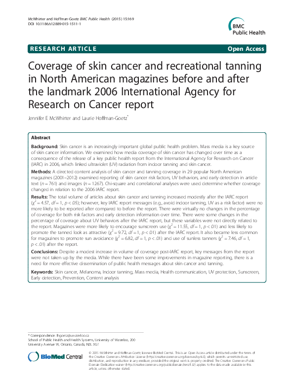 (PDF) Coverage of skin cancer and recreational tanning in North ...