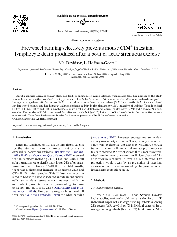 (PDF) Freewheel running selectively prevents mouse CD4+ intestinal ...