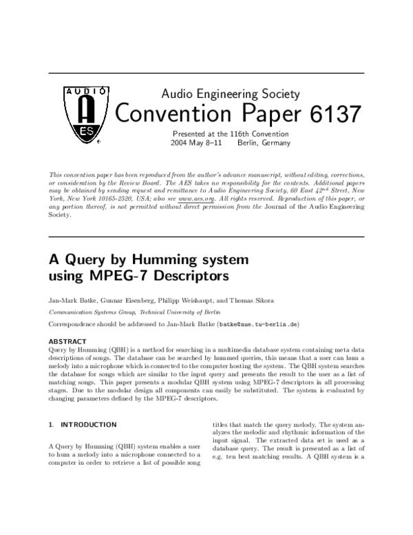 (PDF) A Query by Humming system