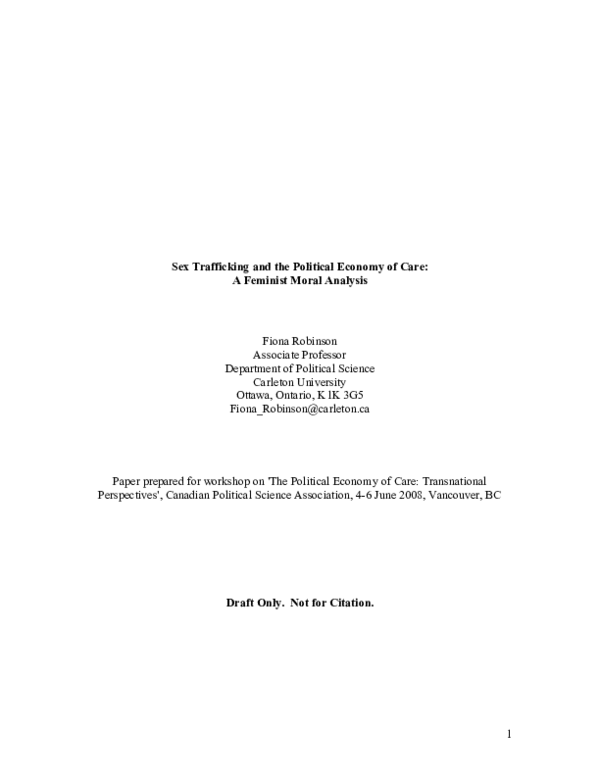 Pdf Sex Trafficking And The Political Economy Of Care A Feminist 1480