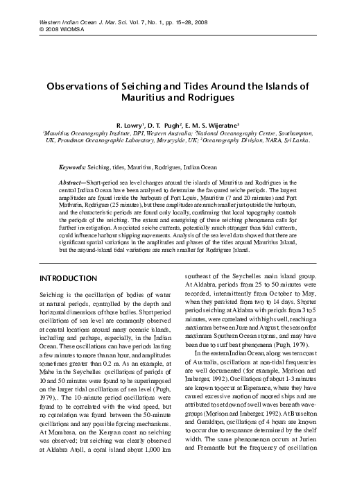 (PDF) Observations of Seiching and Tides Around the Islands of ...