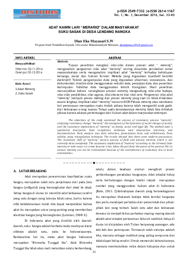 (PDF) Adat Kawin Lari “Merariq” Dalam Masyarakat Suku Sasak DI Desa ...