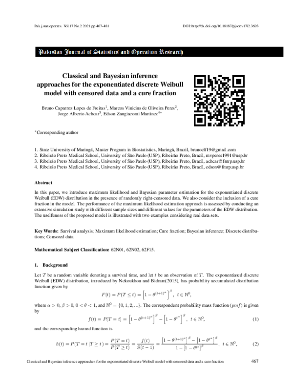 (PDF) Classical and Bayesian inference approaches for the exponentiated discrete Weibull model ...
