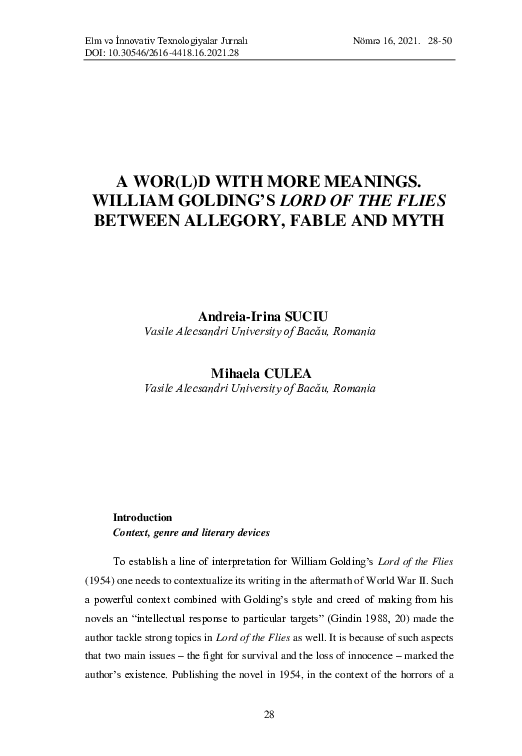 (PDF) A Wor(L)D with More Meanings. William Golding’s Lord of the Flies ...