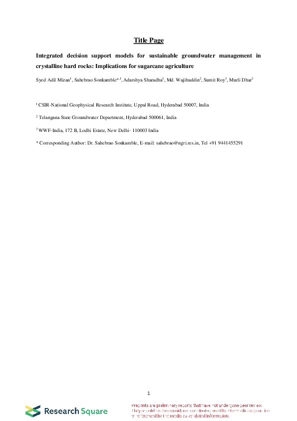 Pdf Integrated Decision Support Models For Sustainable Groundwater Management In Crystalline