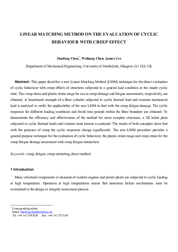 (PDF) Linear matching method on the evaluation of cyclic behaviour with creep effect