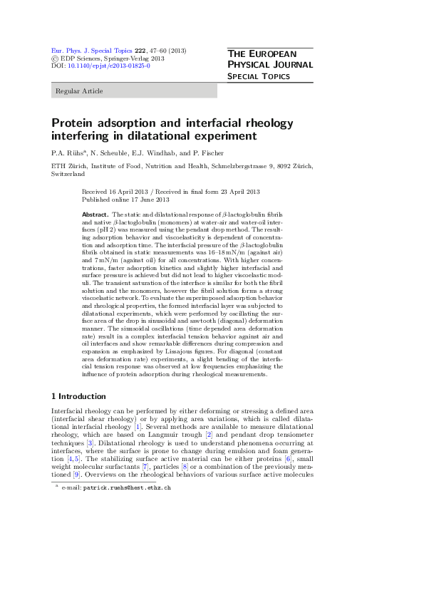 (PDF) Protein adsorption and interfacial rheology interfering in ...