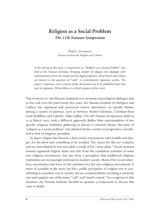 (PDF) Religion as a social problem: The 11th Nanzan symposium