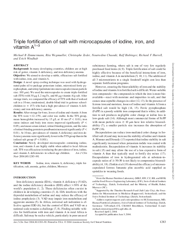 Pdf Triple Fortification Of Salt With Microcapsules Of Iodine Iron
