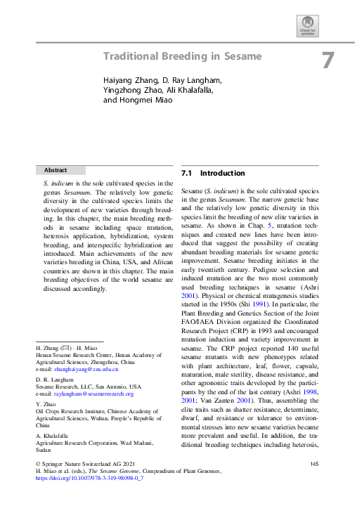 (PDF) Traditional Breeding in Sesame