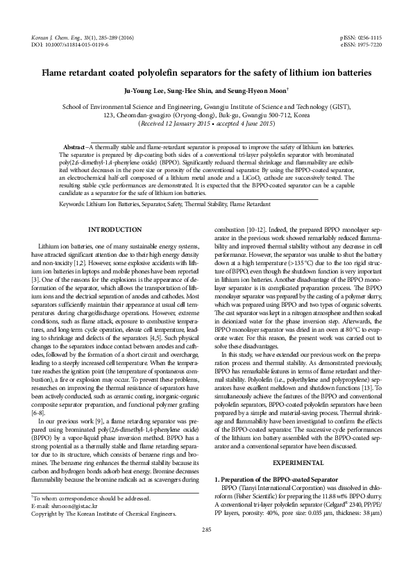 (PDF) Flame retardant coated polyolefin separators for the safety of ...
