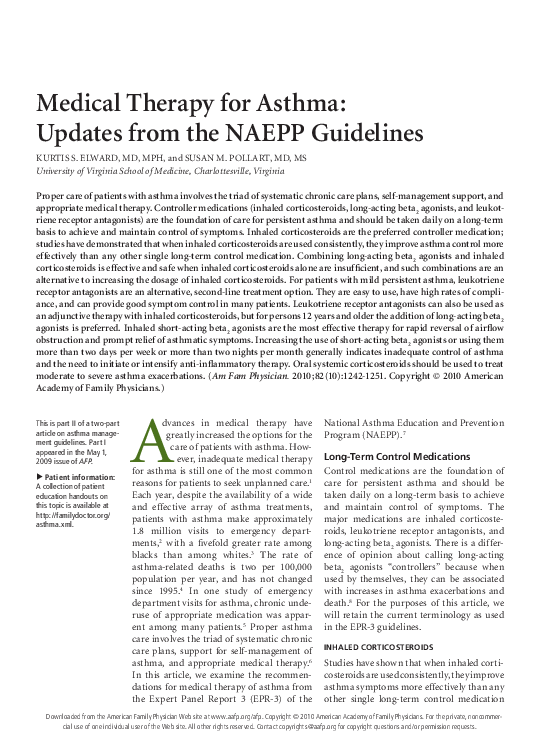 (PDF) Medical Therapy for Asthma: Updates from the NAEPP Guidelines