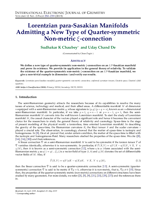 Pdf Lorentzian Para Sasakian Manifolds Admitting A New Type Of