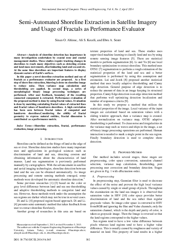 Pdf Semi Automated Shoreline Extraction In Satellite Imagery And