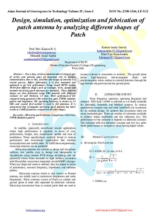 (PDF) Design, simulation, optimization and fabrication of patch antenna ...