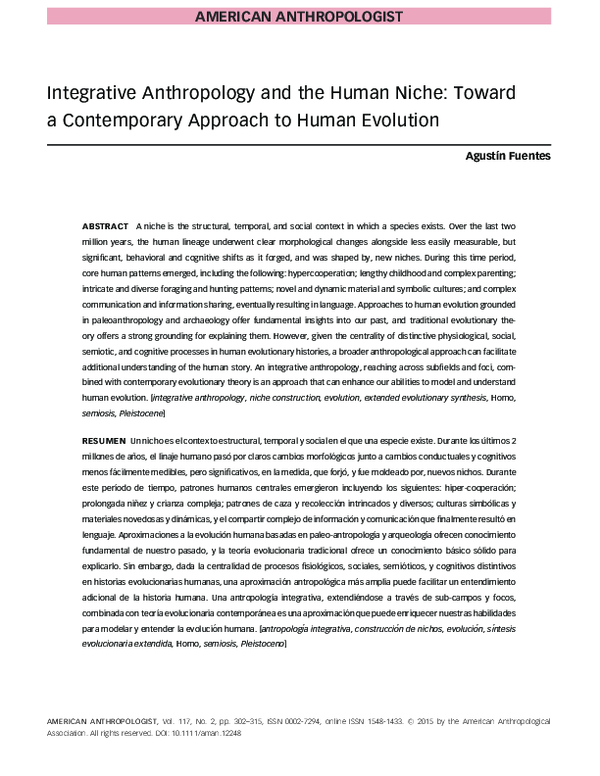 (PDF) Integrative Anthropology and the Human Niche: Toward a ...