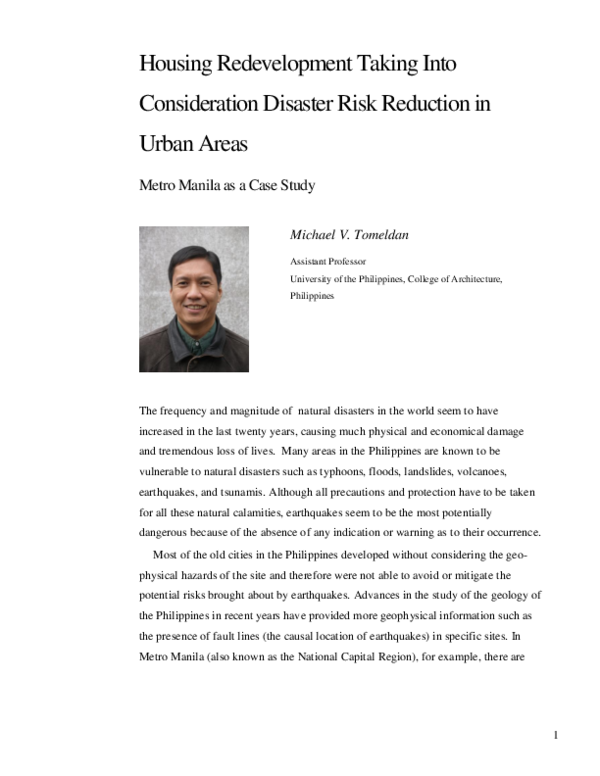 (PDF) Housing Redevelopment Taking Into Consideration Disaster Risk ...