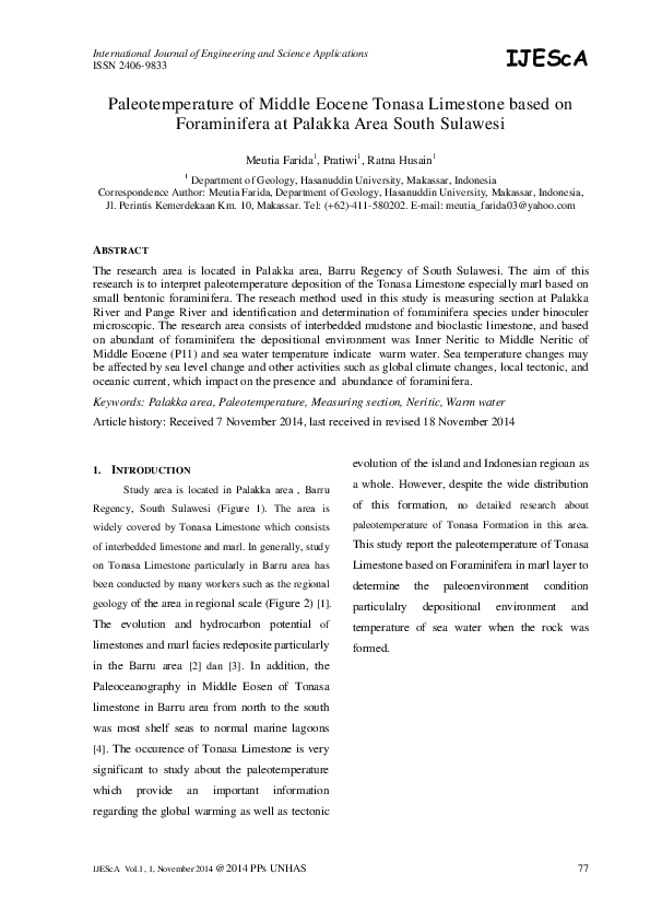 (PDF) Paleotemperature of Middle Eocene Tonasa Limestone based on ...