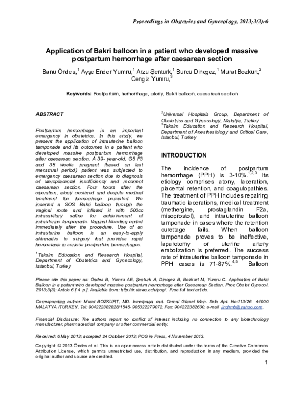(PDF) Application of Bakri balloon in a patient who developed massive ...