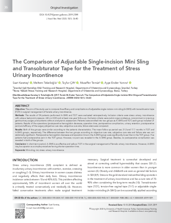 (PDF) The Comparison of Adjustable Single-incision Mini-Sling and ...