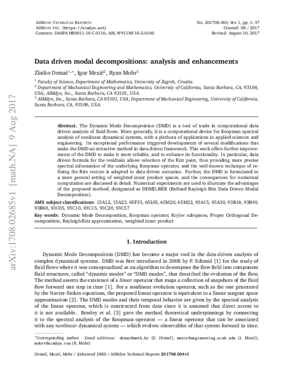 (PDF) Data Driven Modal Decompositions: Analysis and Enhancements