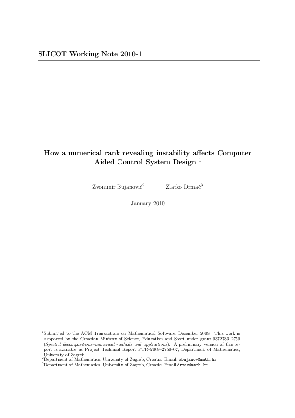 (PDF) Working Note 2010-1 How a numerical rank revealing instability ...