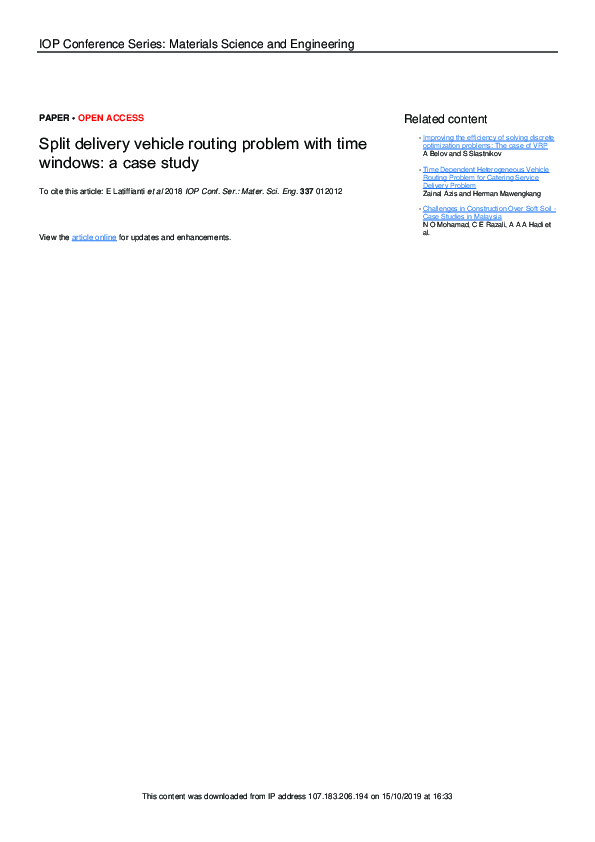 (PDF) Split delivery vehicle routing problem with time windows: a case ...