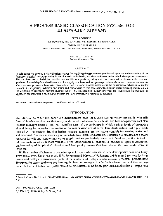 (PDF) A process-based classification system for headwater streams