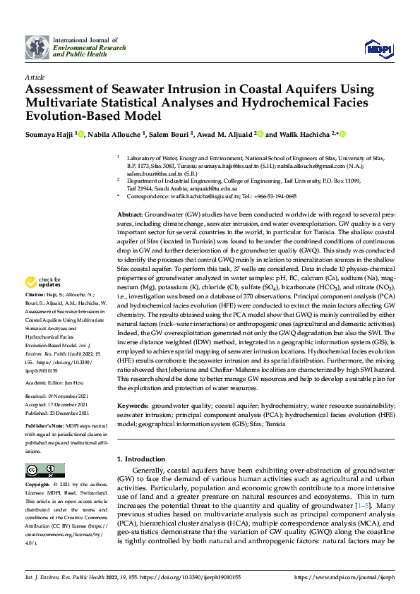 (PDF) Assessment of Seawater Intrusion in Coastal Aquifers Using Multivariate Statistical ...