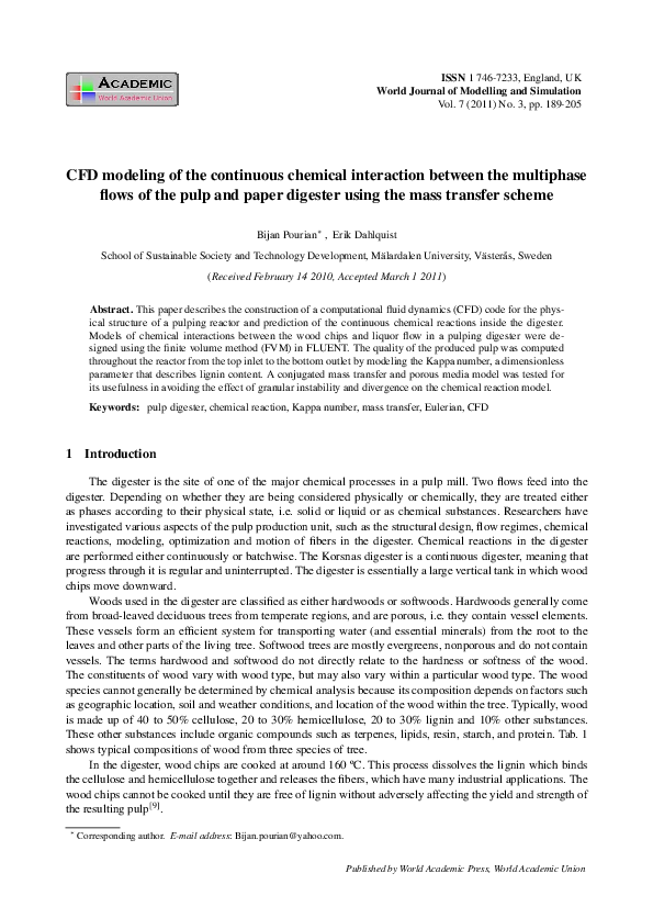 (PDF) CFD modeling of the continuous chemical interaction between the ...