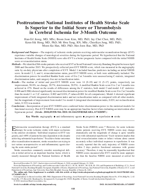(PDF) Posttreatment National Institutes of Health Stroke Scale Is ...