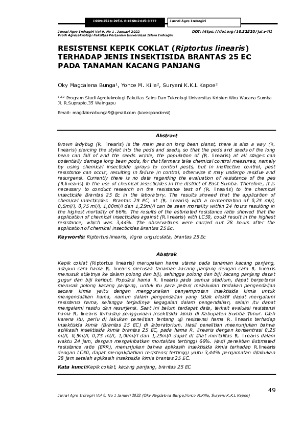 (PDF) RESISTENSI KEPIK COKLAT (Riptortus linearis) TERHADAP JENIS ...