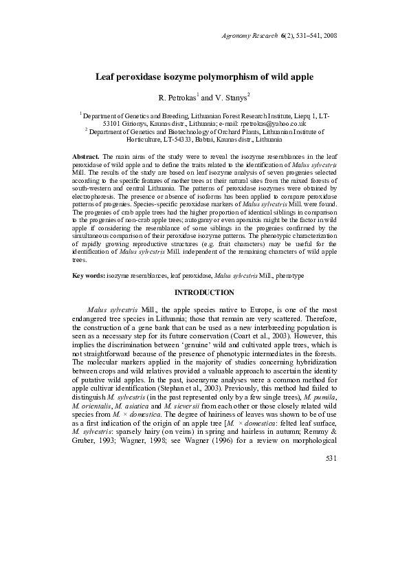 (PDF) Leaf peroxidase isozyme polymorphism of wild apple | Raimundas ...