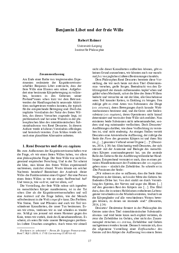 (PDF) Benjamin Libet und der freie Wille