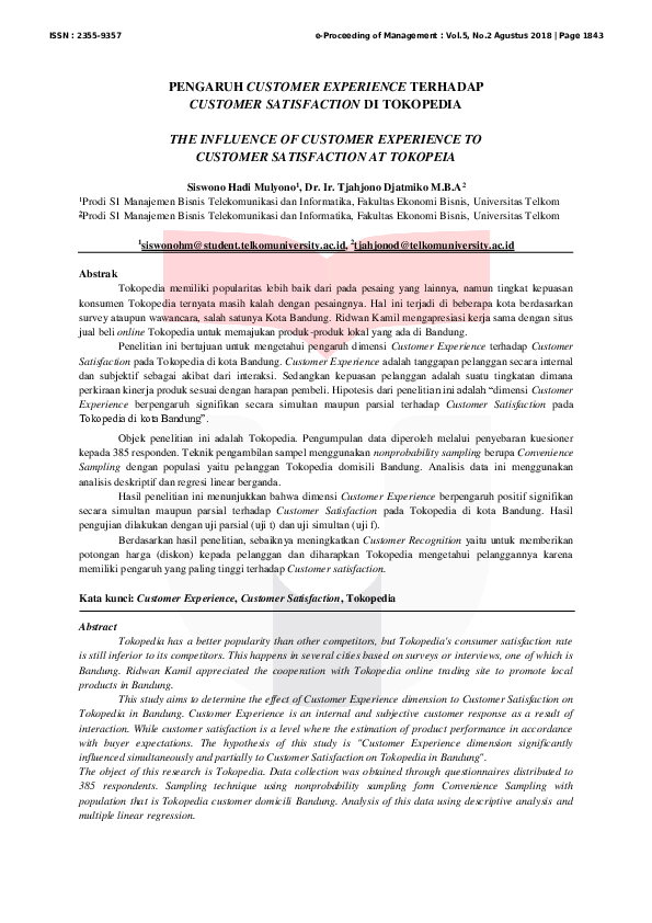 (PDF) Pengaruh Customer Experience Terhadap Customer Satisfaction Di ...
