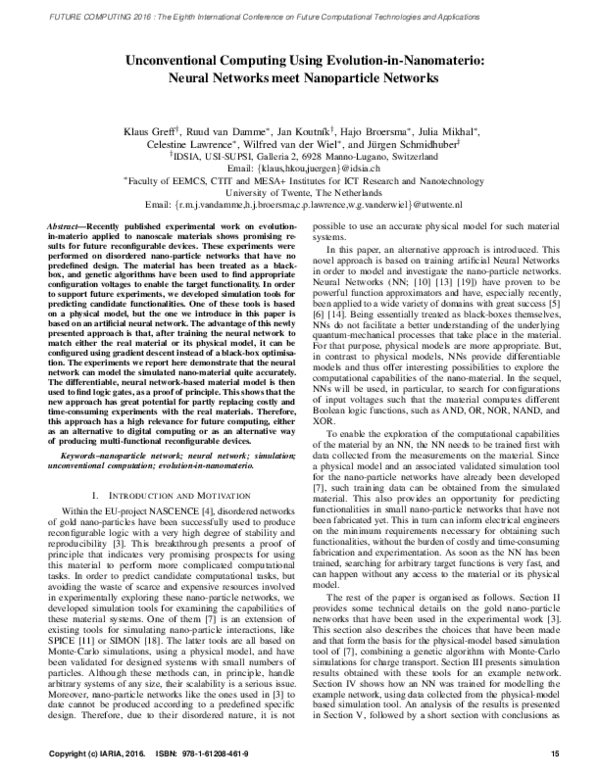 (PDF) Unconventional Computing Using Evolution-in-Nanomaterio: Neural ...