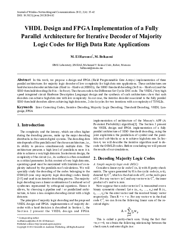 Pdf Parallel Architecture For Iterative Decoder Of Majority Logic