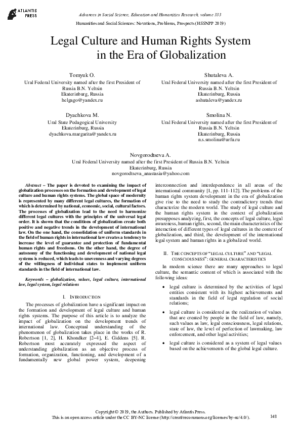 (PDF) Legal Culture and Human Rights System in the Era of Globalization
