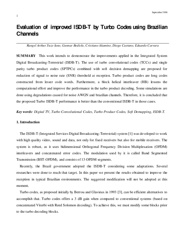 (PDF) Improving ISDB-T Performance with Turbo Codes in Brazil