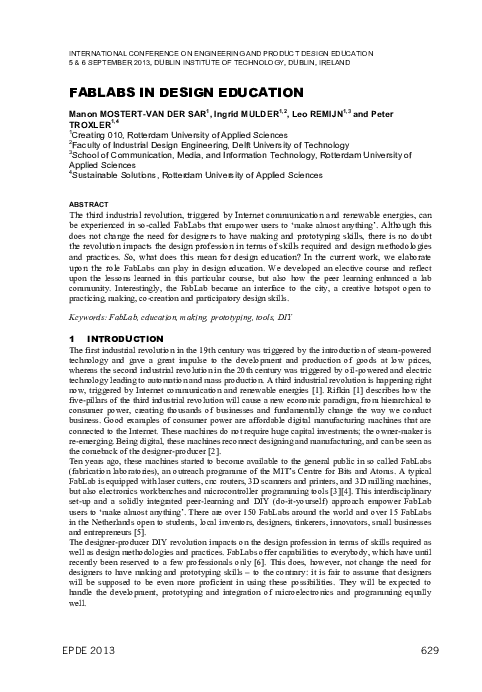 (PDF) Fablabs in design education | Leo Remijn - Academia.edu