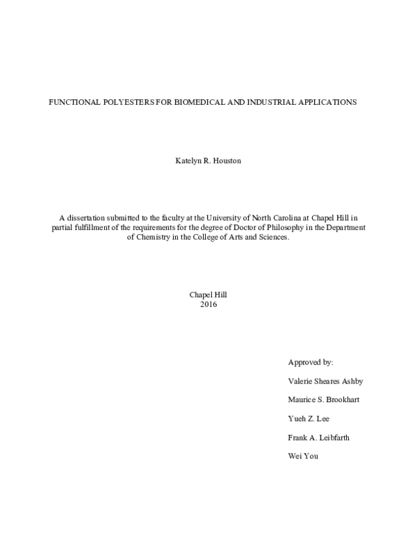(PDF) Functional Polyesters for Biomedical and Industrial Applications | Katelyn Houston ...