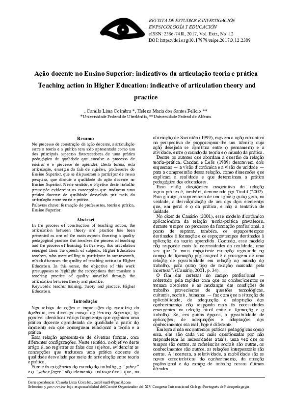 (PDF) Ação docente no Ensino Superior: indicativos da articulação ...