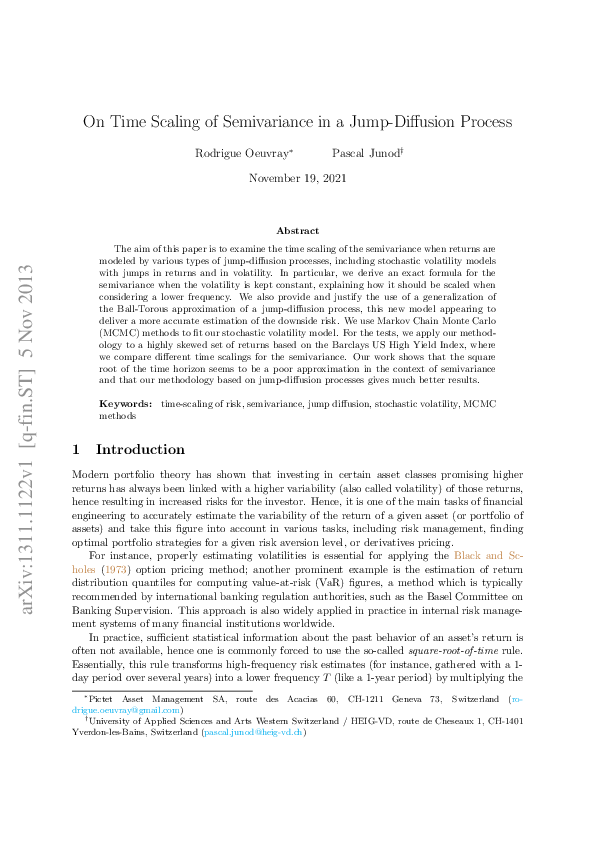 (PDF) On time scaling of semivariance in a jump-diffusion process ...