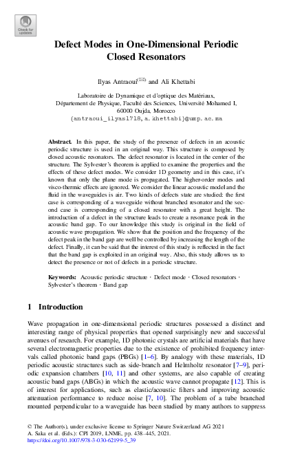 (PDF) Defect Modes in One-Dimensional Periodic Closed Resonators
