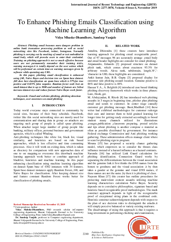 Pdf To Enhance Phishing Emails Classification Using Machine Learning Algorithm