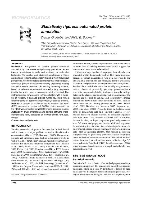 (PDF) BIOINFORMATICS Statistically