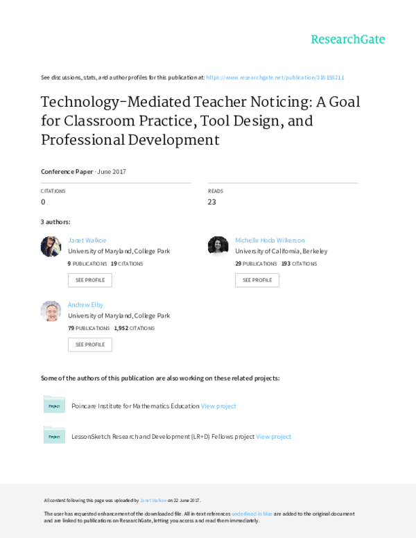 (PDF) Technology-Mediated Teacher Noticing: A Goal for Classroom ...