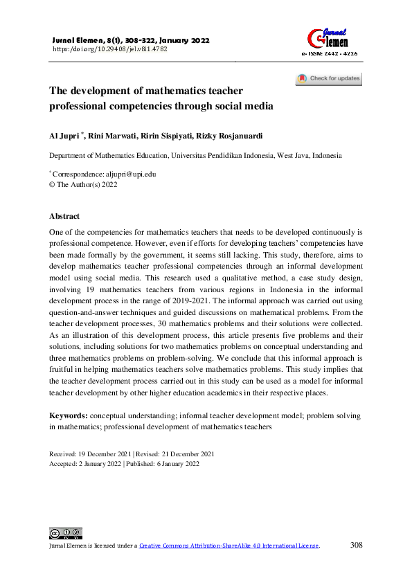 (PDF) The development of mathematics teacher professional competencies ...