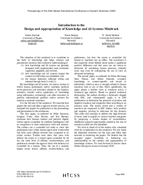 Pdf Introduction To The Minitrack On Design And Appropriation Of Knowledge And Ai Systems